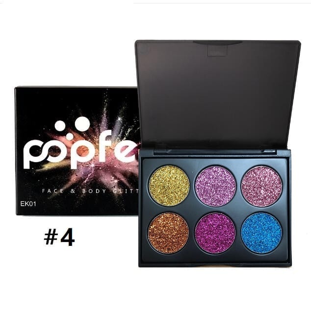 PopFeel 6 Colours Glitter Eyeshadow Palette #4 - Colour Zone Cosmetics