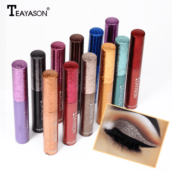Teayason 12pcs Liquid Glitter Set for Lips & Eyes with Golden Package ...