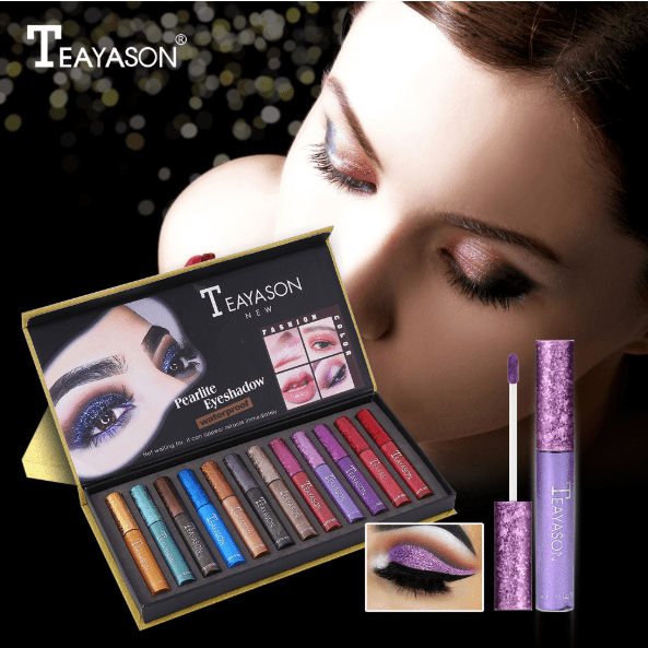 Teayason 12pcs Liquid Glitter Set for Lips & Eyes with Golden Package ...