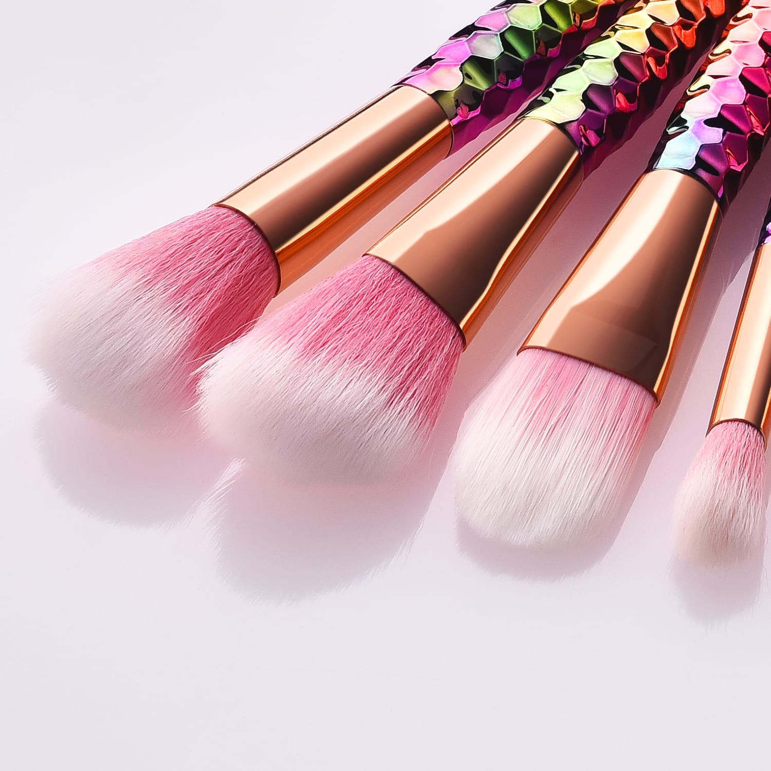 Glowii 8pcs Colourful Crystal Makeup Brush Set with Pink-White Hair ...