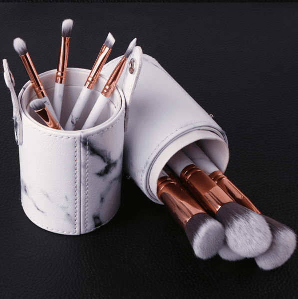 10pcs Marble Makeup Brush Set with PU Leather Organiser Case - White ...
