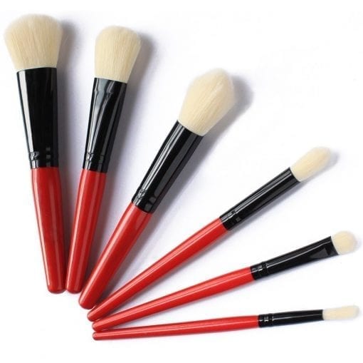 Glowii 6pcs Classic Black-Red Makeup Brush Set with White Hair - Colour ...