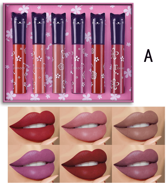 Teayason 6pcs Cute Kitten Matte Lip Gloss Set A - Colour Zone Cosmetics