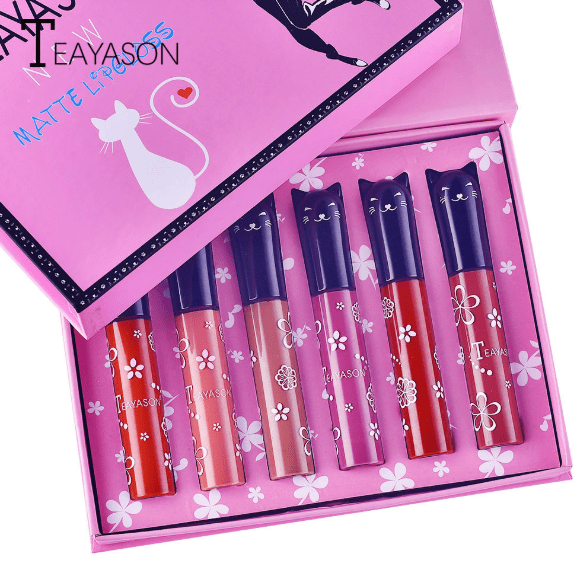 Teayason 6pcs Cute Kitten Matte Lip Gloss Set A - Colour Zone Cosmetics