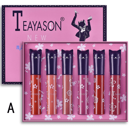 Teayason 6pcs Cute Kitten Matte Lip Gloss Set A - Colour Zone Cosmetics