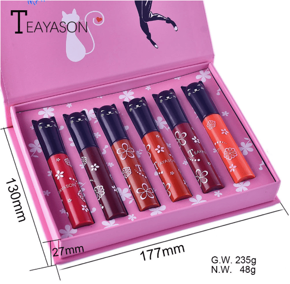 Teayason 6pcs Cute Kitten Matte Lip Gloss Set B - Colour Zone Cosmetics