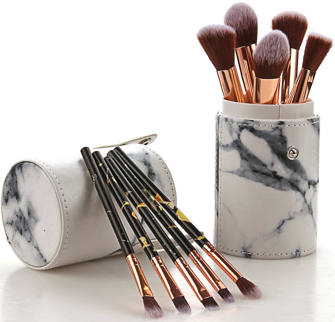10pcs Marble Makeup Brush Set with PU Leather Organiser Case - Black ...