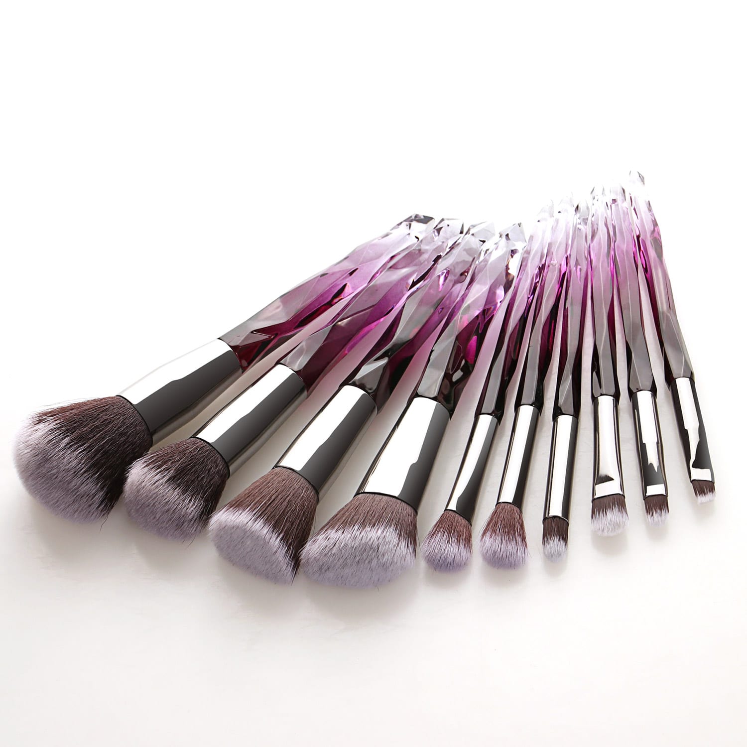 Glowii 10pcs Smokey-Purple Crystal Makeup Brush Set - Colour Zone Cosmetics