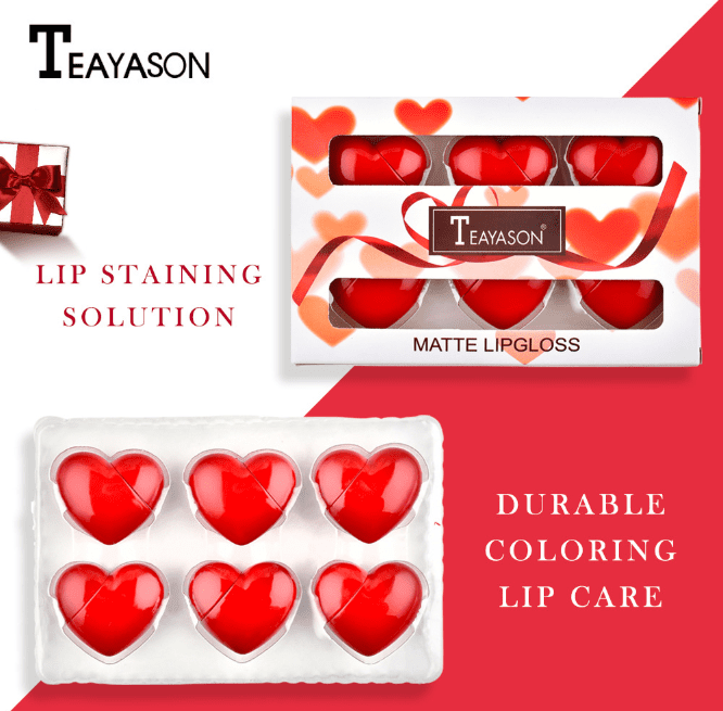 Teayason 6pcs Red Heart Shaped Liquid Lipstick Gift Set - Colour Zone ...