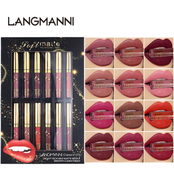 Langmanni 12pcs Classic Tint Soft Matte Liquid Lipstick Set L9800 ...