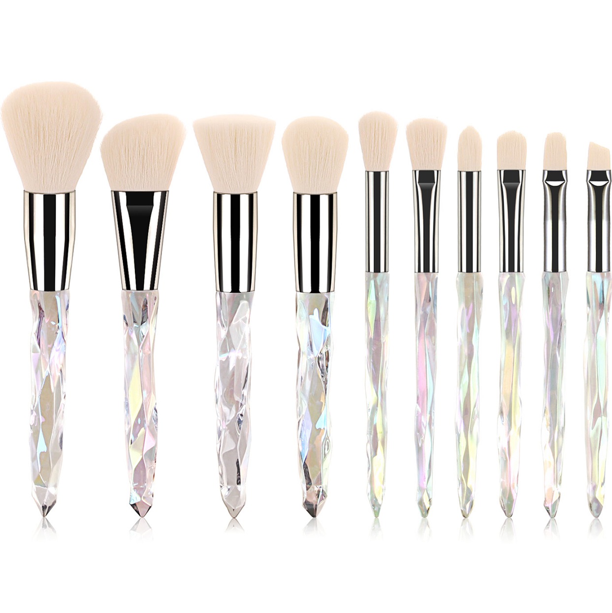 Glowii 10pcs Clear Rainbow Crystal Makeup Brush Set (white hair ...
