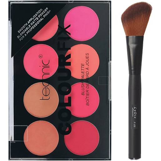 Technic 8 Colour ColourFix Blush Palette + LyDia Angled Blusher Brush F ...