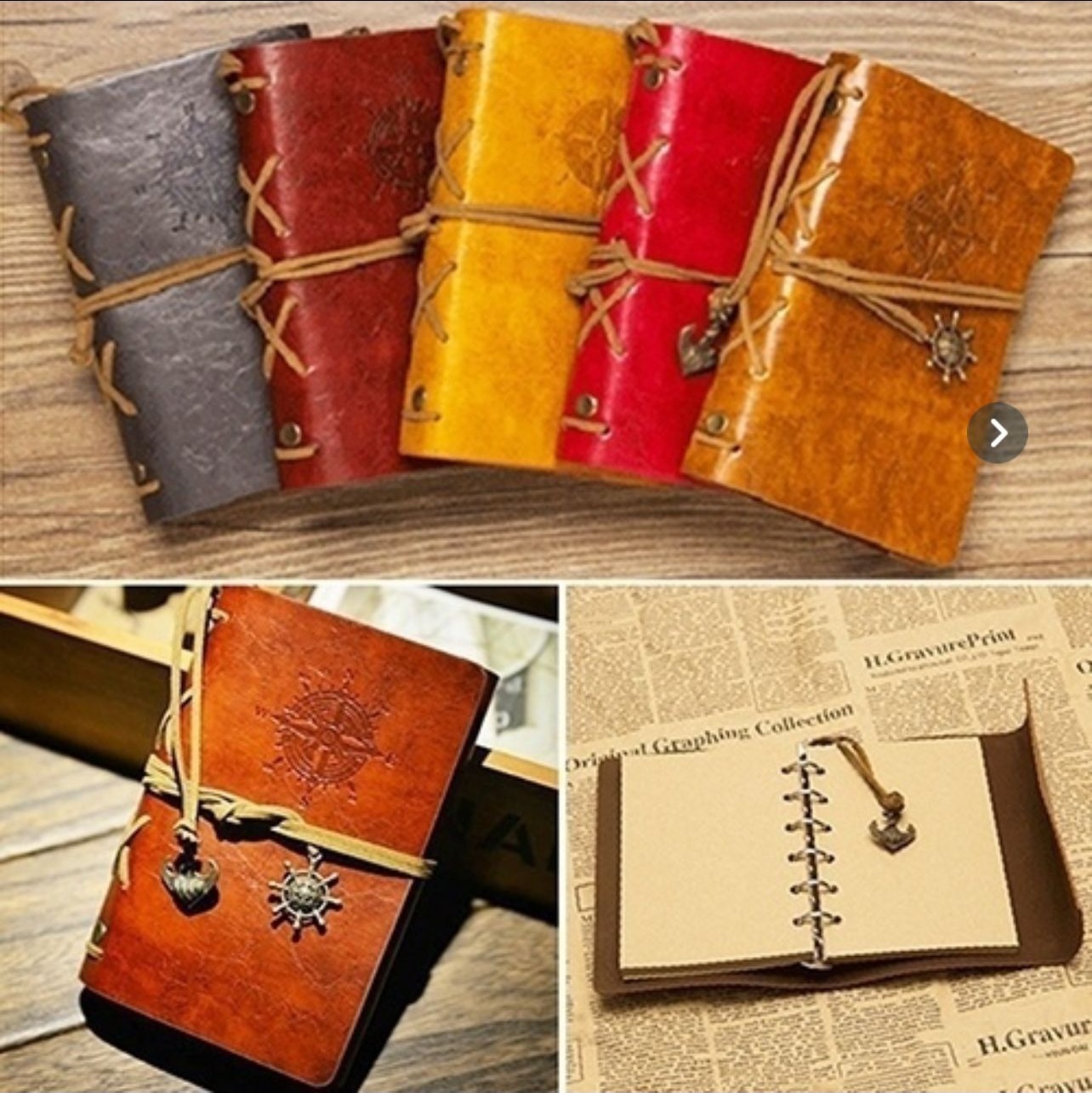 Vintage Style Leather Cover Journal Diary Notebook (various colours ...
