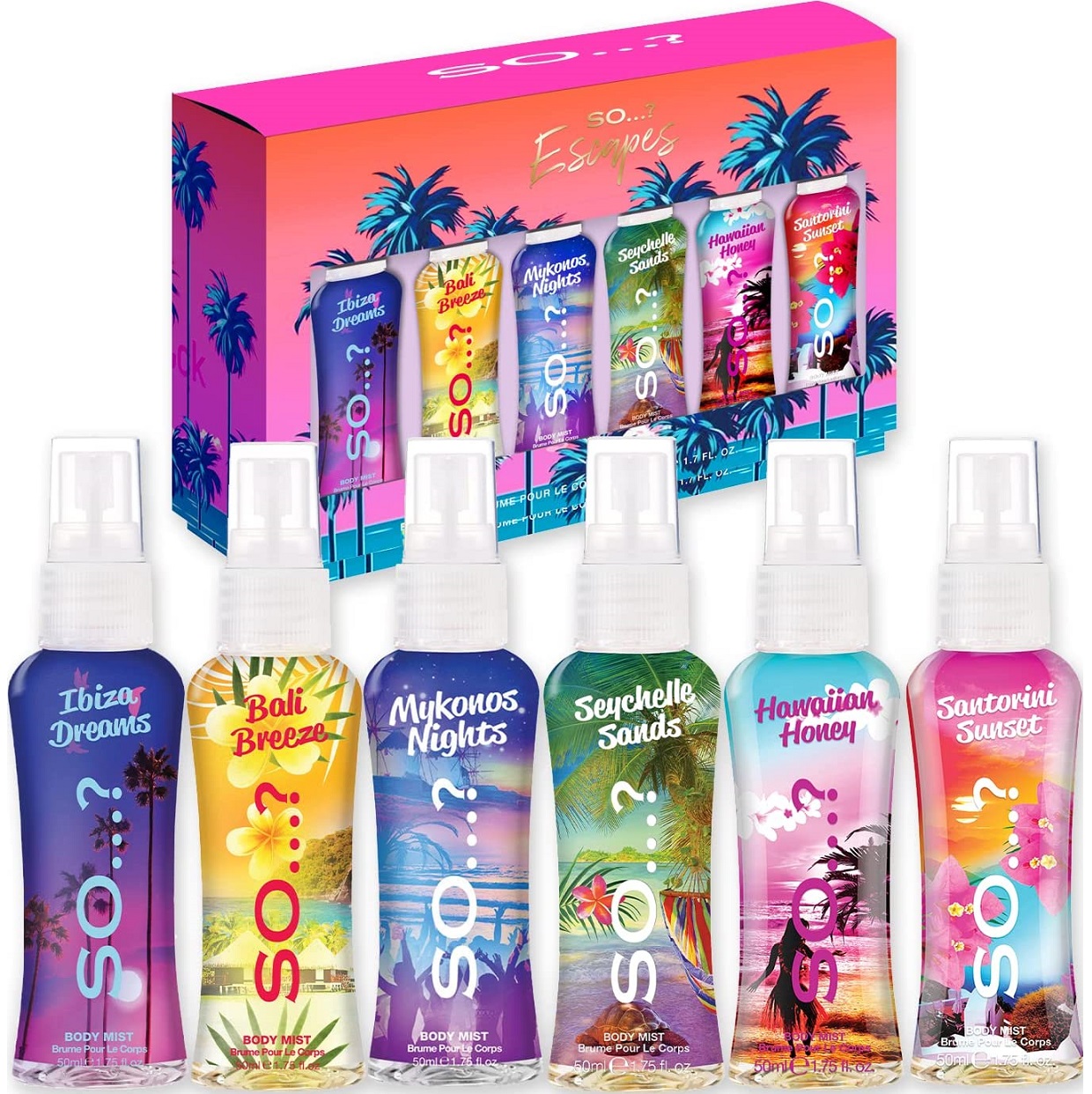 So…? Escapes 6x50ml Body Mist Fragrance Spray Grande Gift Set - Colour ...
