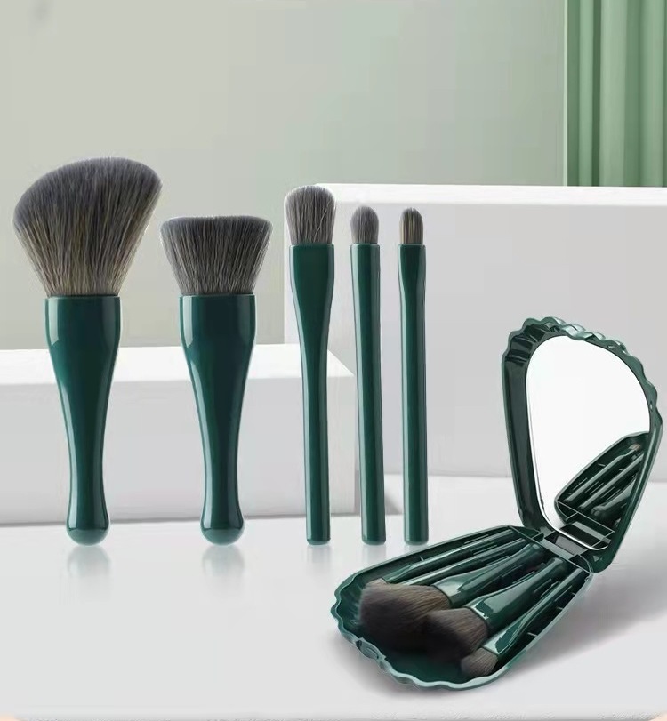 5pcs Cute Mini Makeup Brush Set with Shell Shaped Mirror Storage Box ...