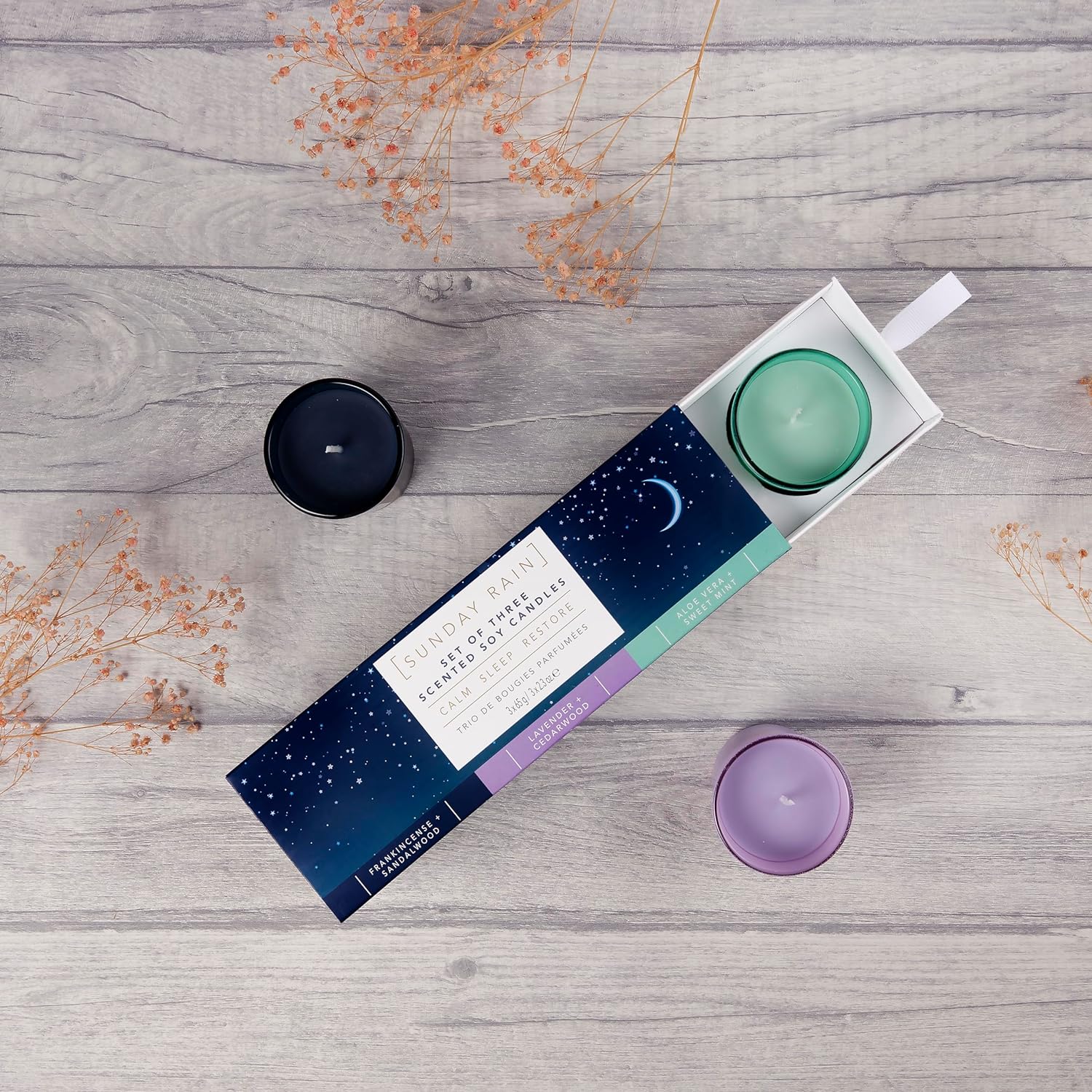 Sunday Rain Scented Candle Trio Gift Set (3 x 65g) - Colour Zone Cosmetics
