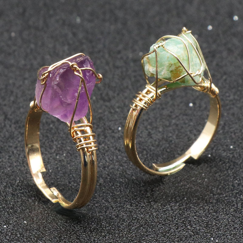 12 Adjustable Rings with Crystal Healing Stone with Display Gift Box ...