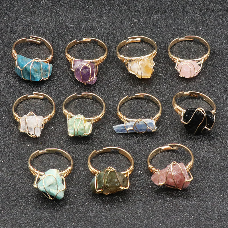 12 Adjustable Rings with Crystal Healing Stone with Display Gift Box ...