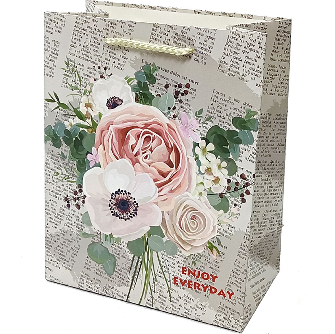Enjoy Everyday Newspaper and Flowers Cardboard Gift Bag 5117-3 (various sizes) - Colour Zone ...
