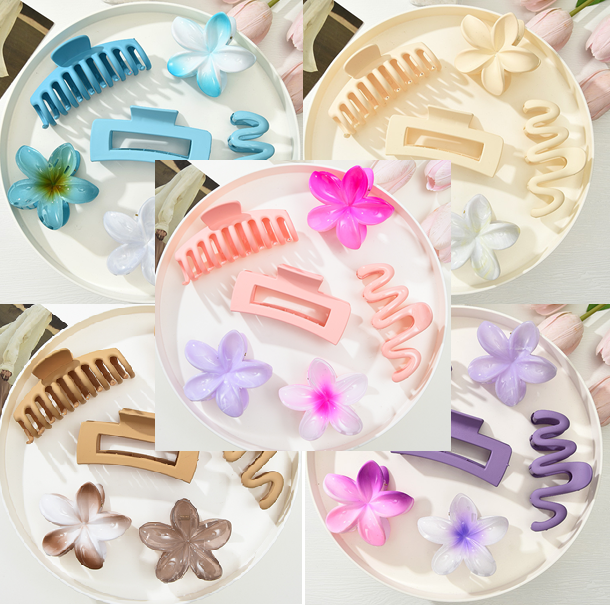 6pcs Flower Hair Clips Set (various colours) - Colour Zone Cosmetics