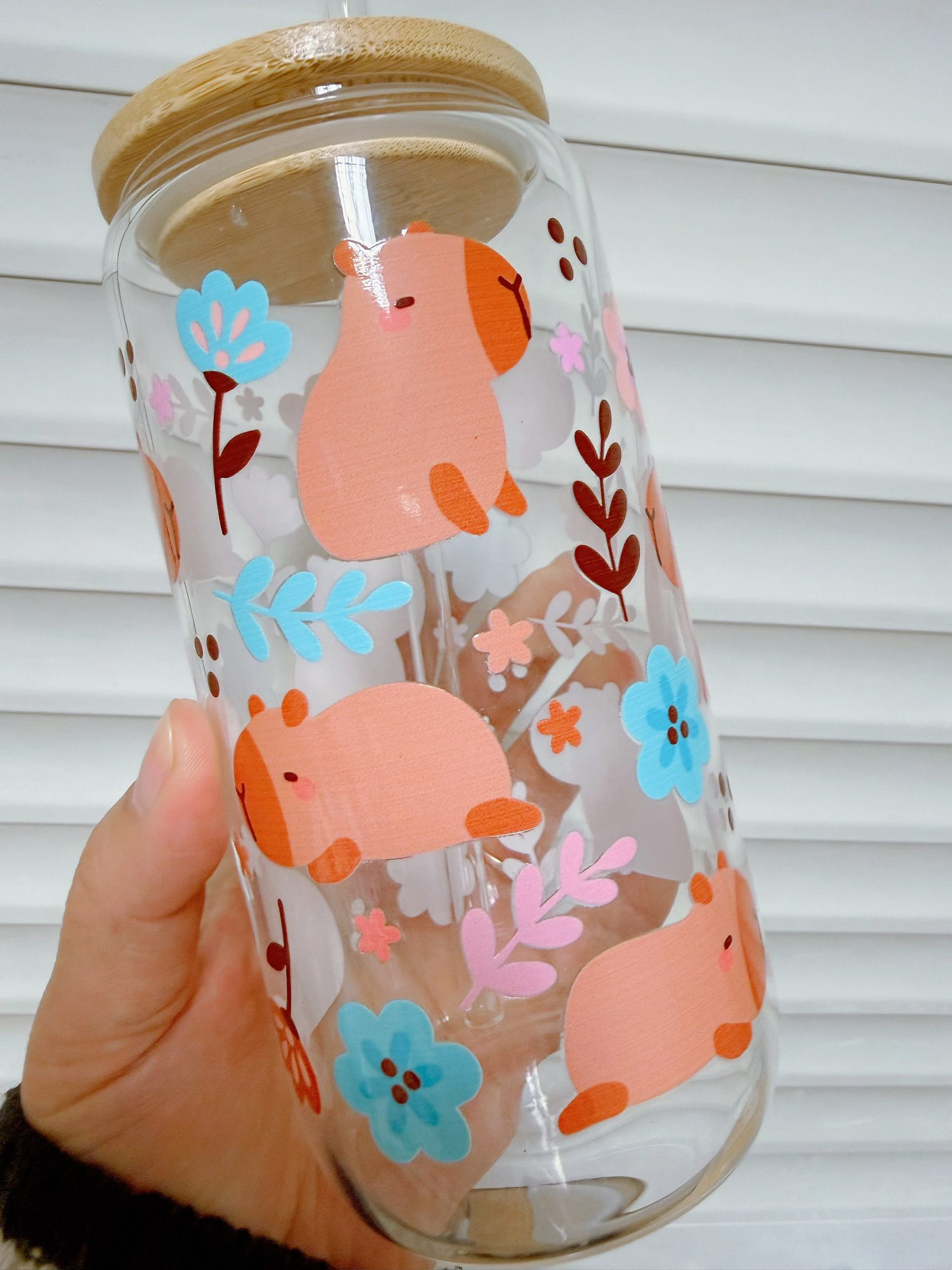 Glass Cup with Lid, Straw and Straw Brush Set - Capybara - Colour Zone ...