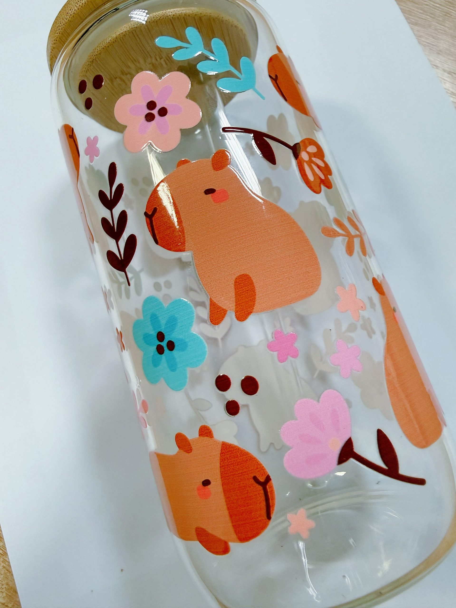 Glass Cup with Lid, Straw and Straw Brush Set - Capybara - Colour Zone ...